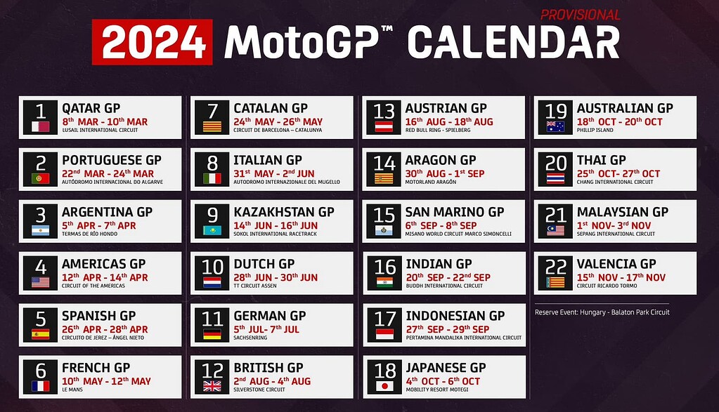 MotoGP 2024 Calendar (Provisional) - Motorcycle Sport - Triumph ...